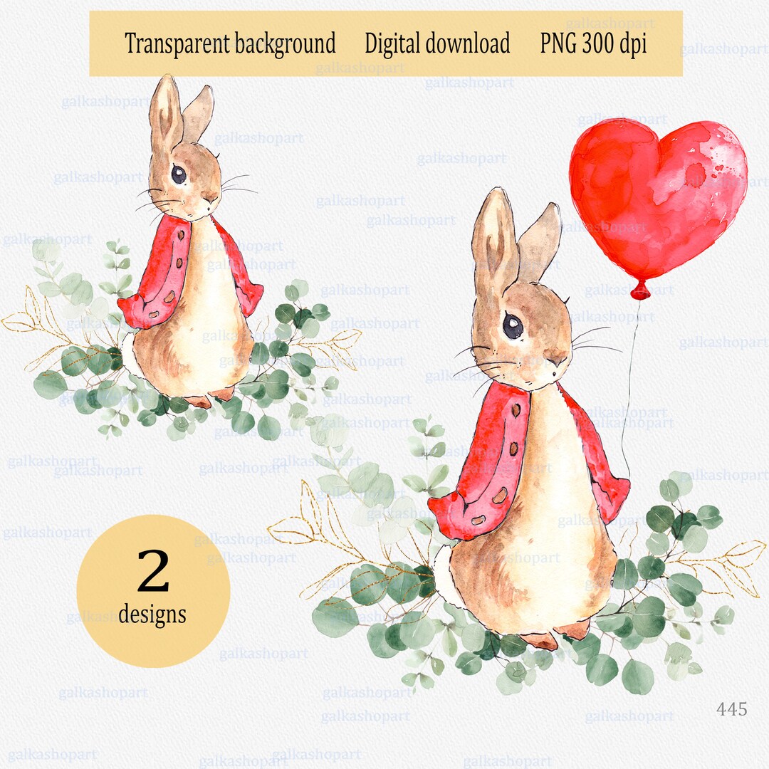 Red Peter Rabbit, Greenery and Balloon Sublimation Graphic, Flopsy ...