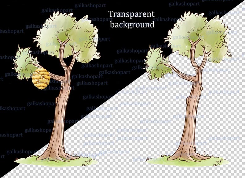 Summer Tall Tree With Beehive, Watercolor Clipart PNG, Pooh Fairytale ...