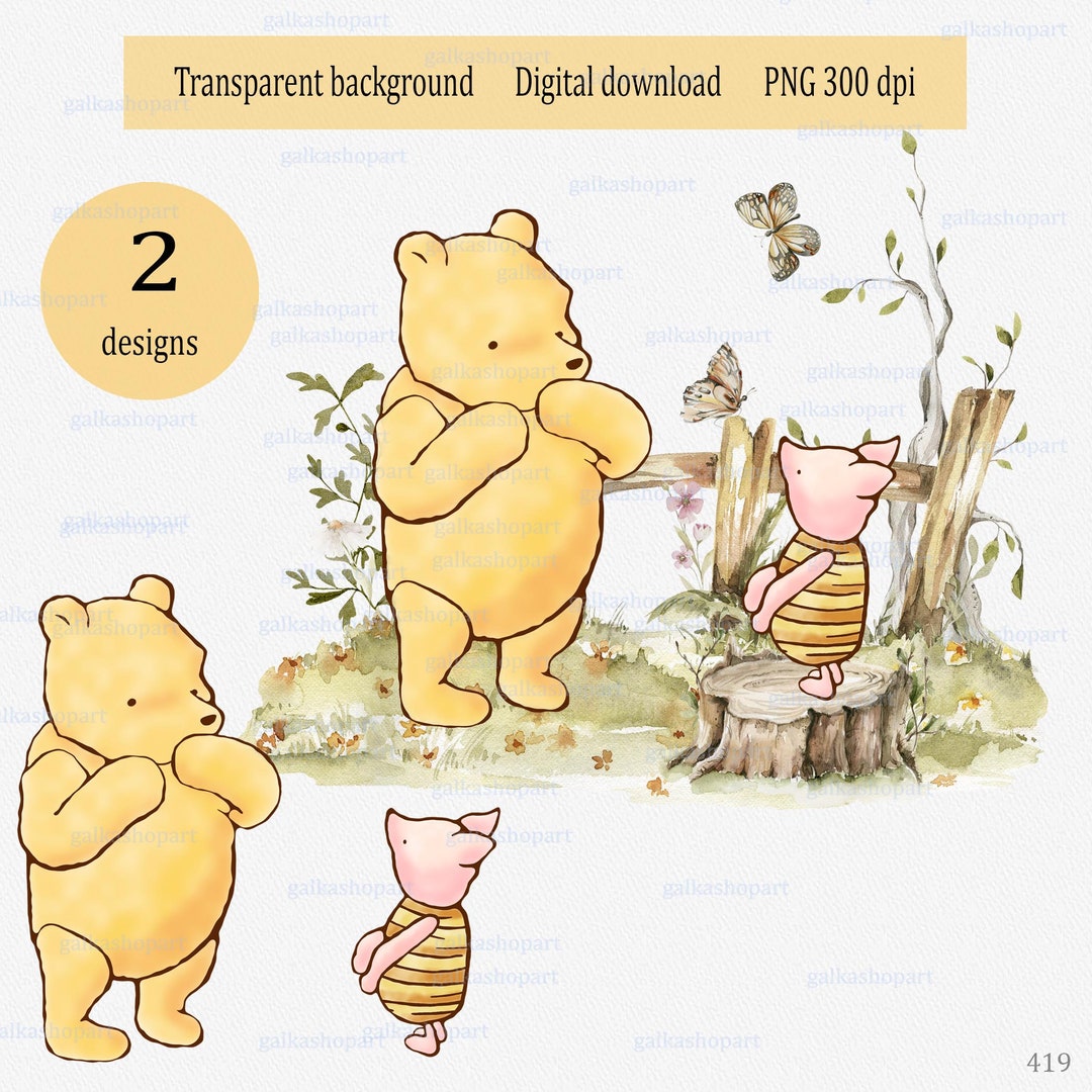 Classic Winnie the Pooh and Piglet in Summer Garden Theme Clipart PNG ...
