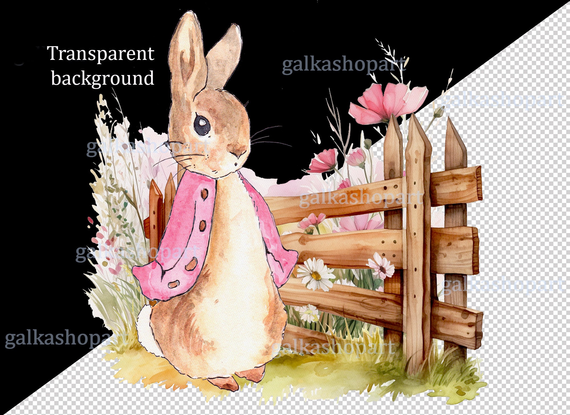 Flopsy Bunny Near Floral Fence Clipart PNG: Flower Sublimation - Etsy