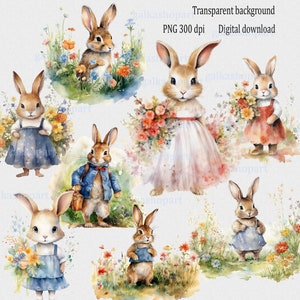 Floral Bunnies Watercolor PNG Clipart Set of 8: Graphics for Forest ...