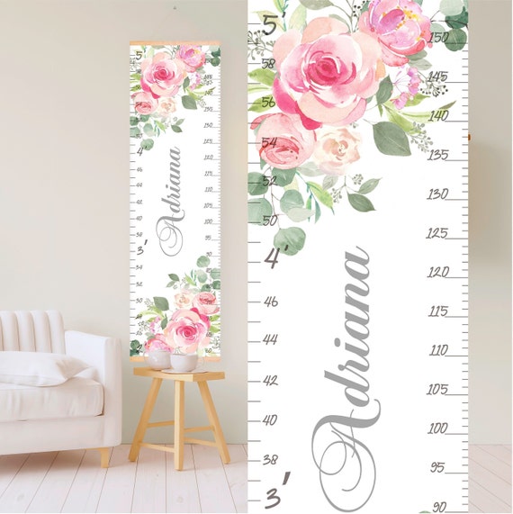 Wall Growth Chart Girls Flowers & Butterflies Personalized Wall Decal