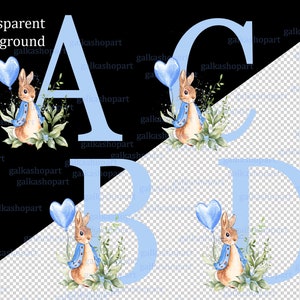 Peter Rabbit Blue Alphabet Clipart: Set of 26 Individual Letters With ...