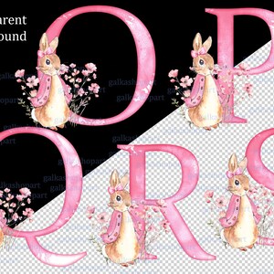Peter Rabbit Pink Alphabet & Numeral Clipart PNG: 26 Watercolor ...