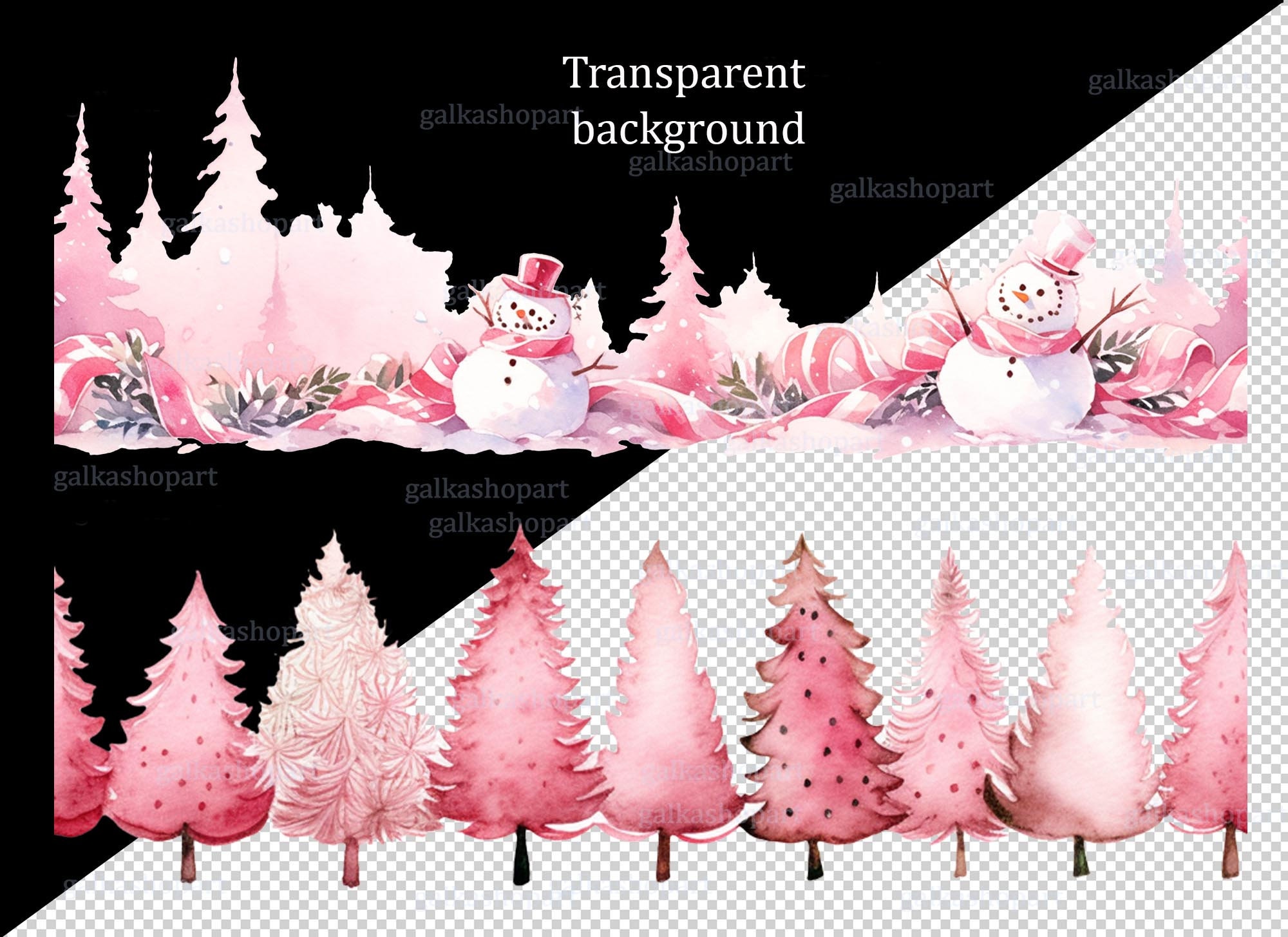 Watercolor Christmas Border Clipart PNG: Frame of Xmas Tree Branches ...