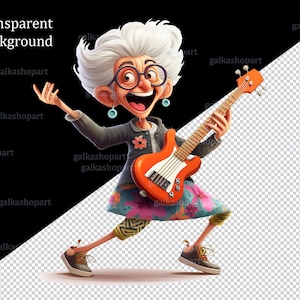 Set of 10 Crazy Old Granny Clipart PNG: Whimsical Elderly Characters in ...
