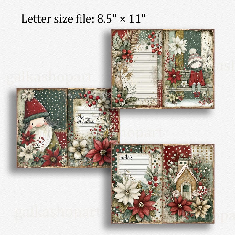 Whimsical Christmas Junk Journal Kit: 48 Printable Pages, Vintage ...