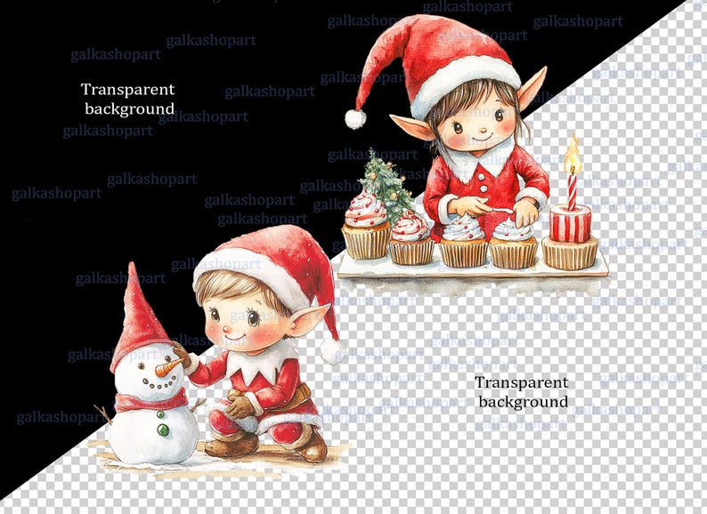 Christmas Elf PNG Set: 16 Watercolor Clipart With Santa’s Helpers ...
