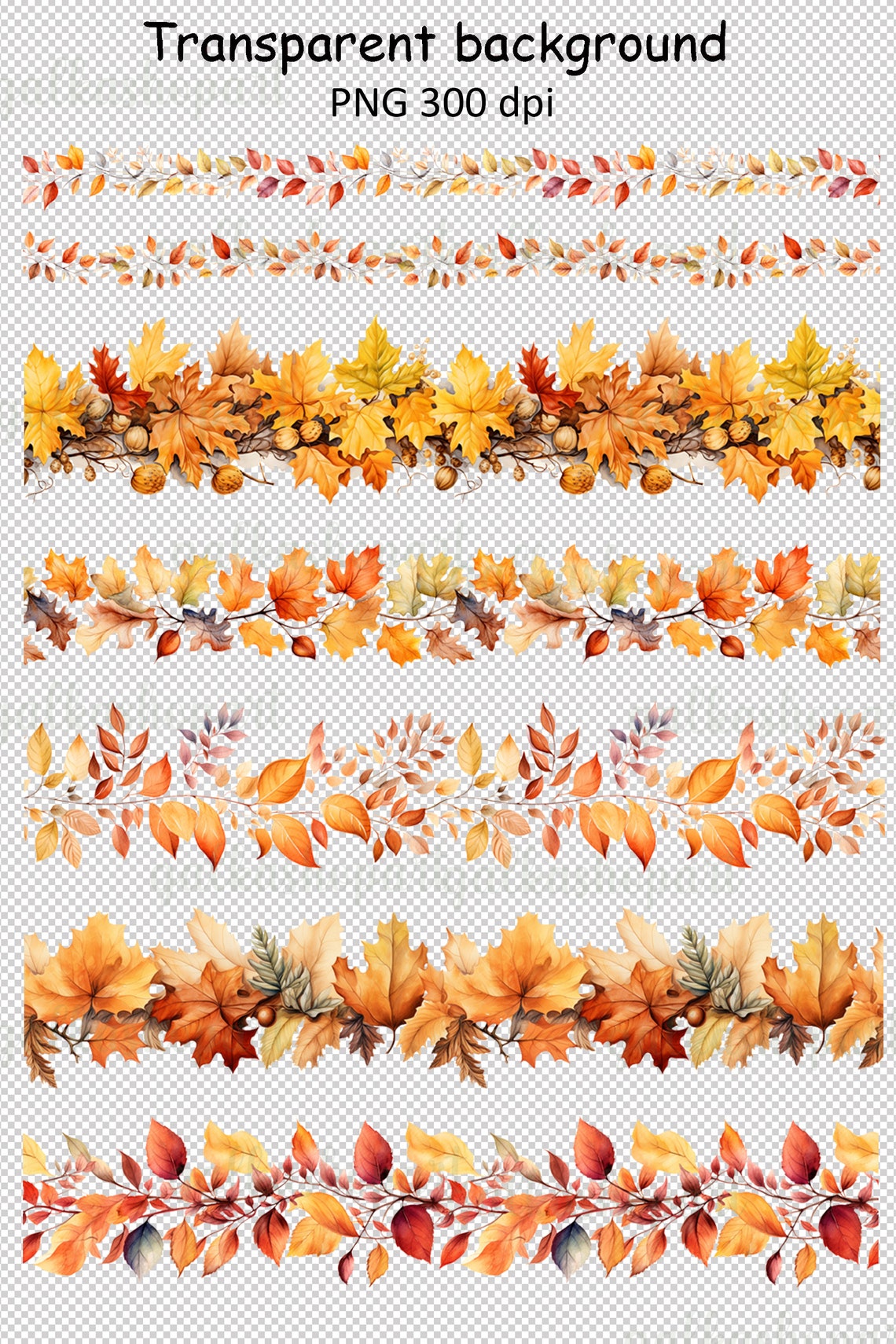 Watercolor Autumn Borders Clipart: Set of 6 Seamless Leaves Borders ...