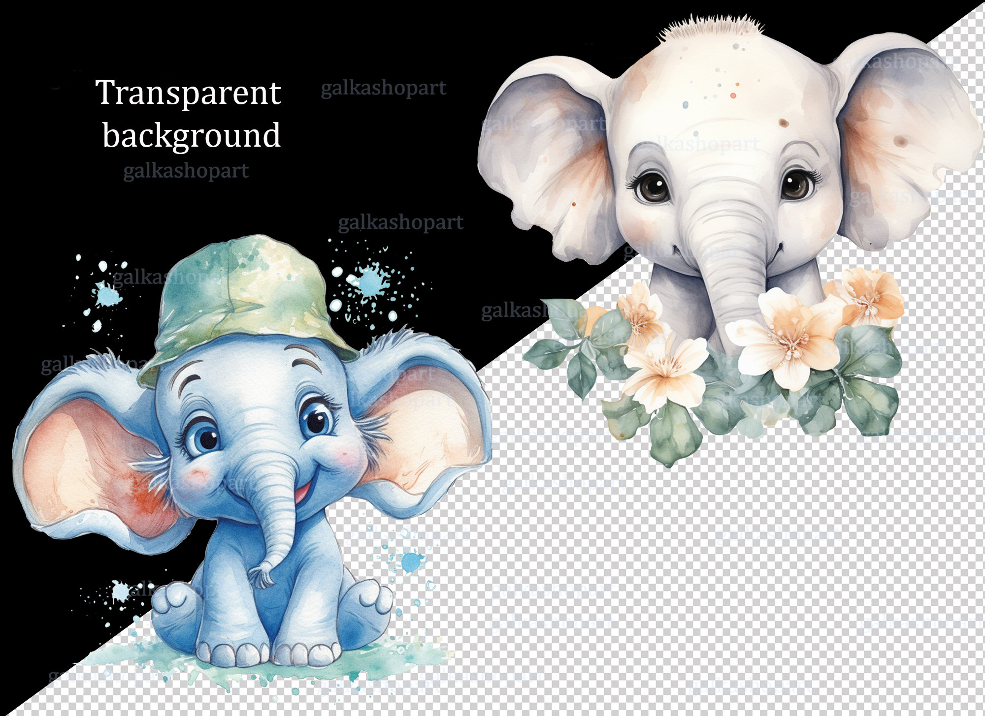 Clipart Set of 12 Adorable Elephants: Cute Watercolor - Etsy