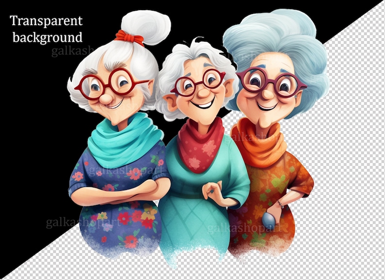 Funny Old Ladies Clipart PNG Old Aged People Watercolor - Etsy UK