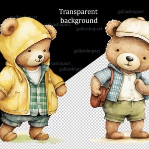 Watercolor Cute Teddy Bears PNG Clipart: Autumn Winter Sublimation ...