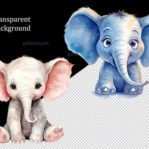 Clipart Set of 12 Adorable Elephants: Cute Watercolor Paintings of Baby ...