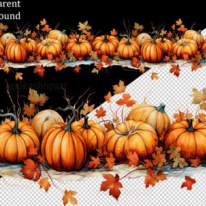 Watercolor Pumpkin Borders Clipart: Set of 7 Seamless Autumn Borders ...