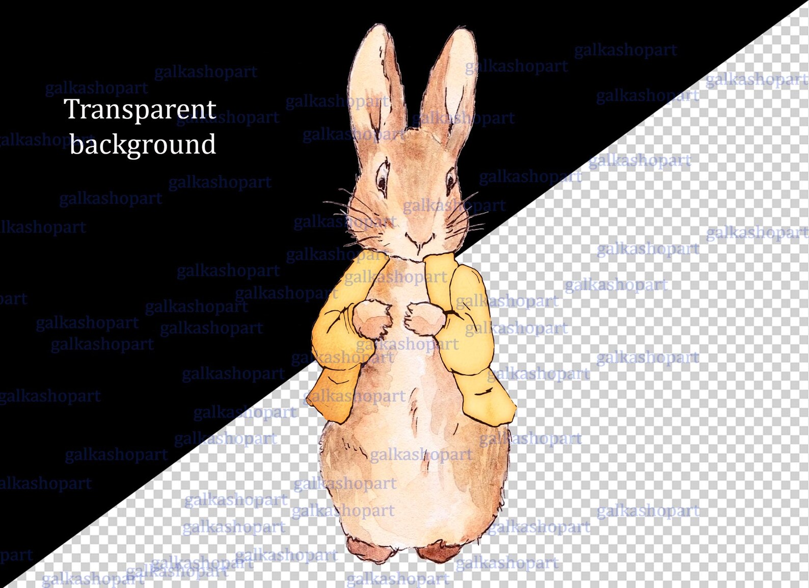 Peter Rabbit in Yellow Jacket: Watercolor Clipart Png Beatrix Potter ...