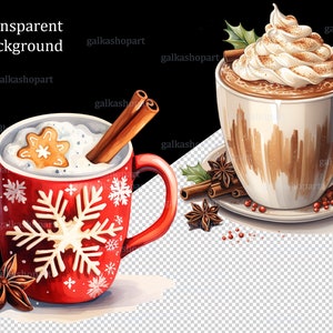Set of 13 Christmas Hot Chocolate Mug Clipart PNG: Sublimation Design ...