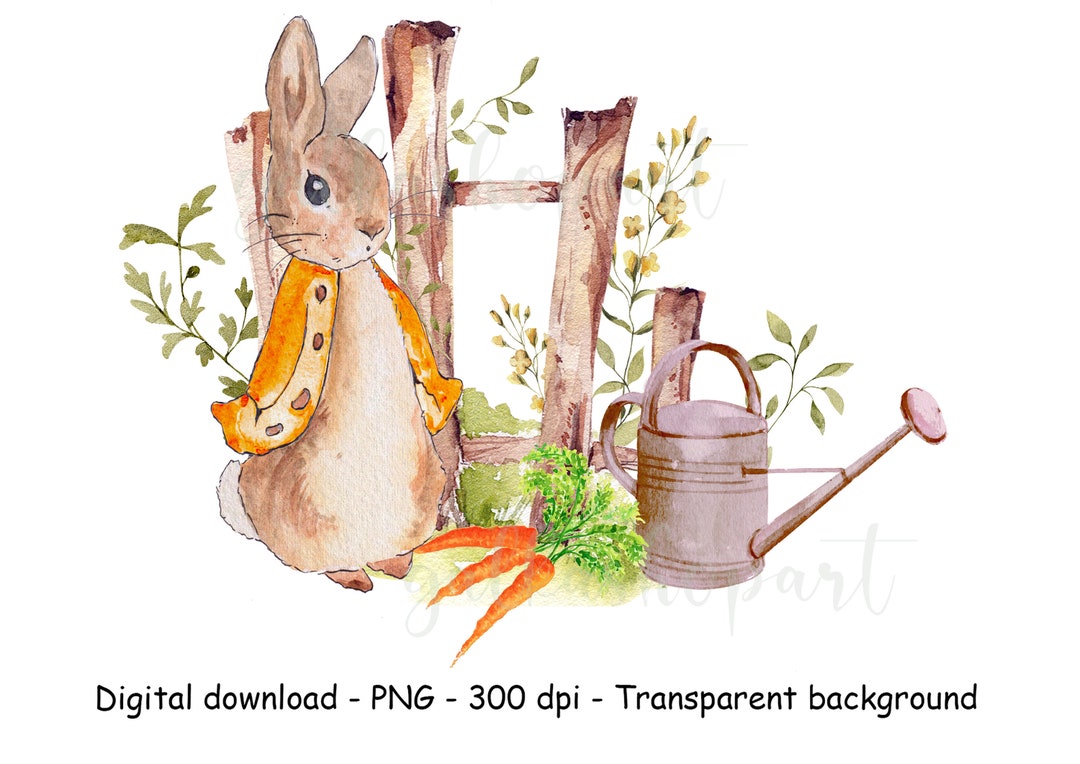 Flopsy Bunny in Garden Digital Clipart Carrot Picking - Etsy
