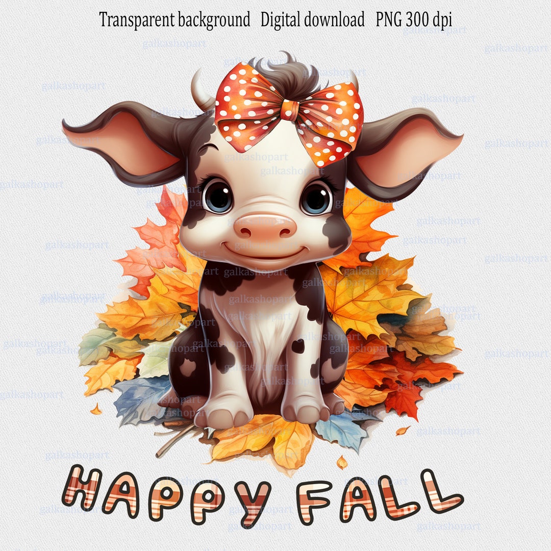 Happy Fall With Cute Baby Cow Sublimation Design Png: Fall Foliage ...