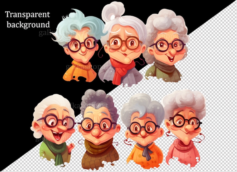 Funny Old Ladies Clipart PNG Old Aged People Watercolor - Etsy UK