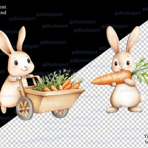 Cute Easter Bunny Carrot Clipart, Little Rabbit PNG, Spring Boho ...