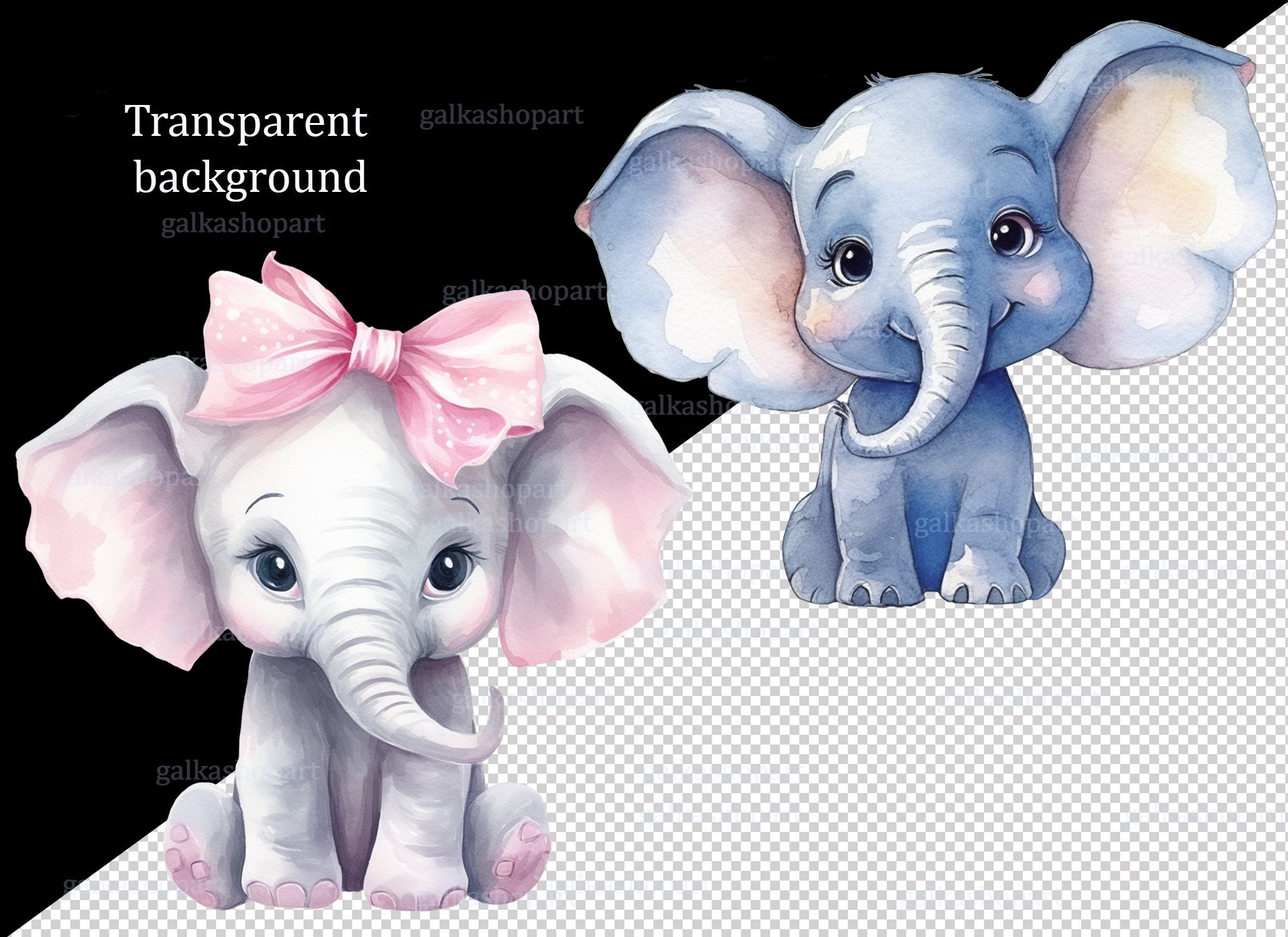 Clipart Set of 12 Adorable Elephants: Cute Watercolor - Etsy