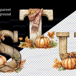 Cozy Autumn Alphabet Pngs Clipart Individual Letters With Leaves ...