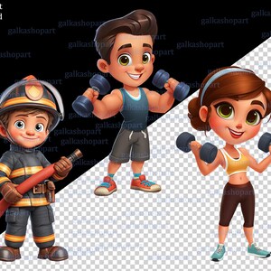Professions Clipart PNG Bundle: Cute Job Characters Set, Cartoon ...