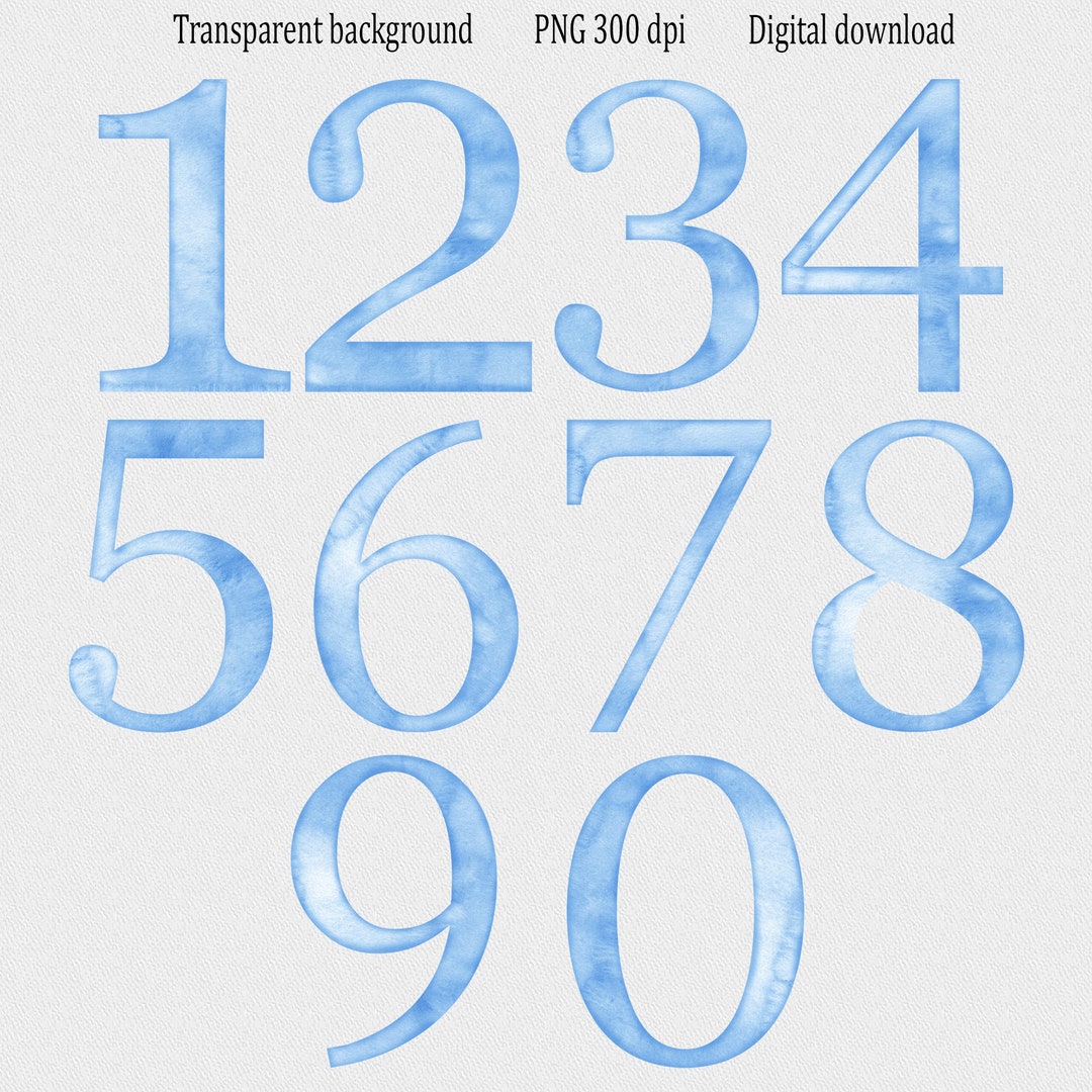 Blue Watercolor Numbers Clipart, Numeral Clip Art Boys Symbols ...