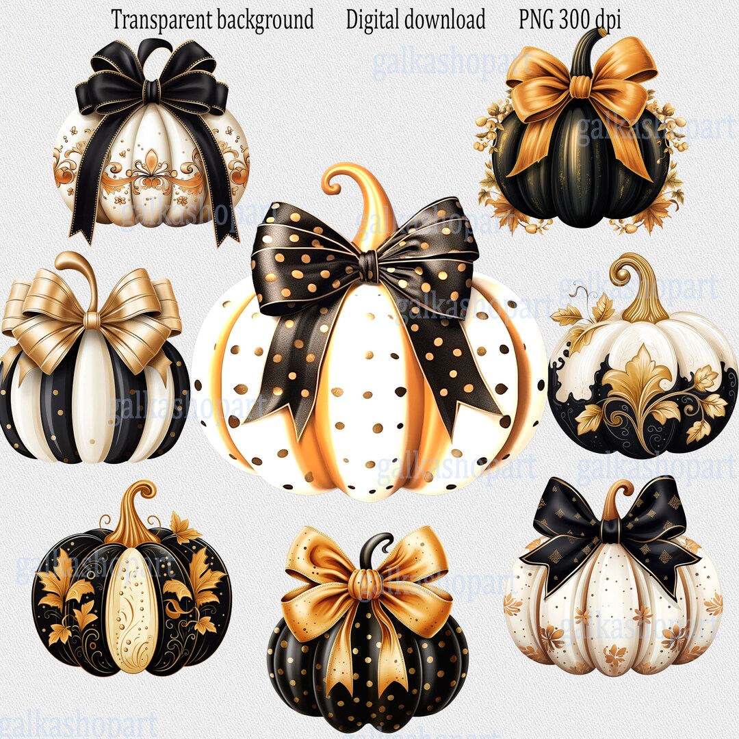 A Set of 8 Halloween Pumpkins Clipart PNG: Fall Autumn Watercolor ...