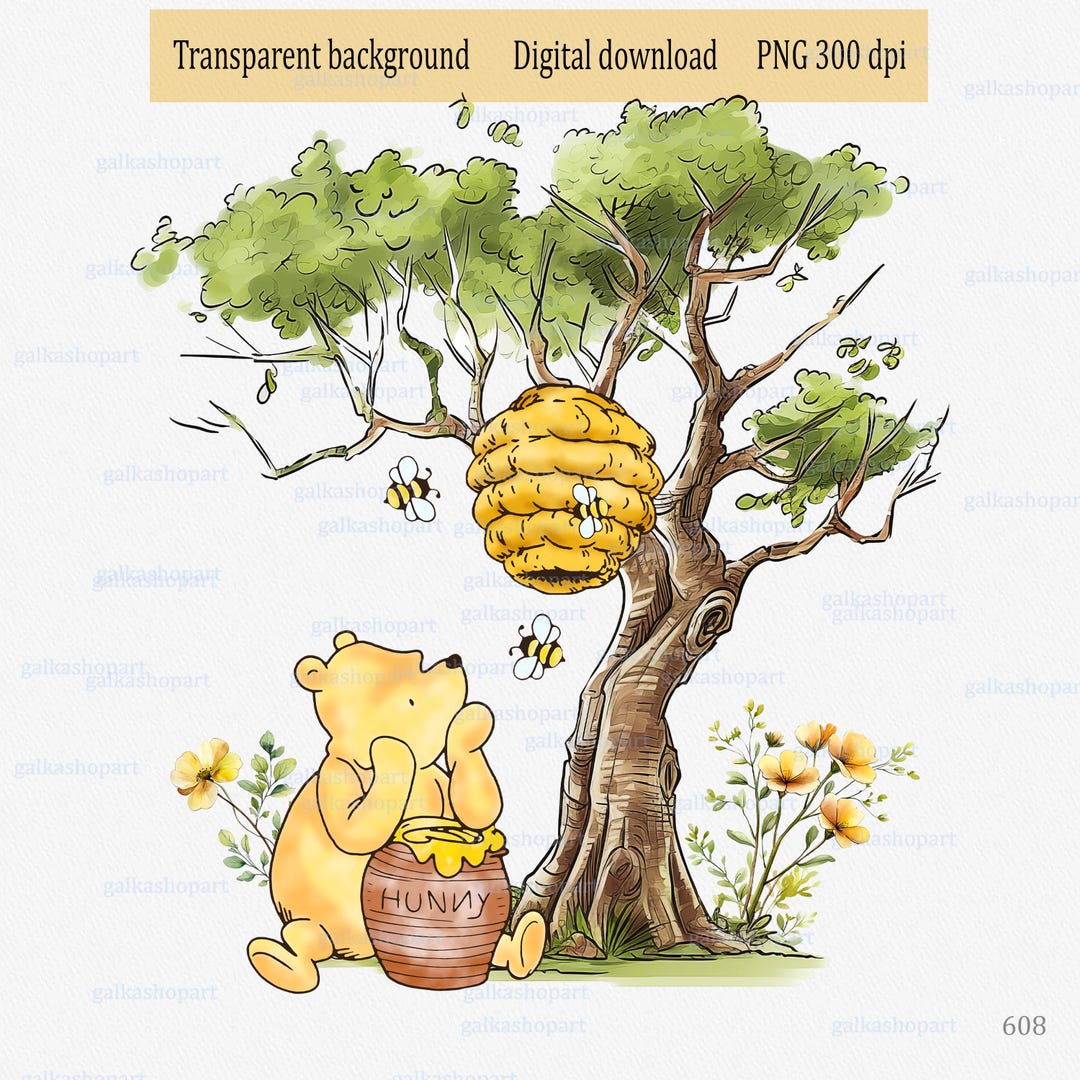 Classic Winnie the Pooh Under Tree Clipart PNG: Children Party Decor ...