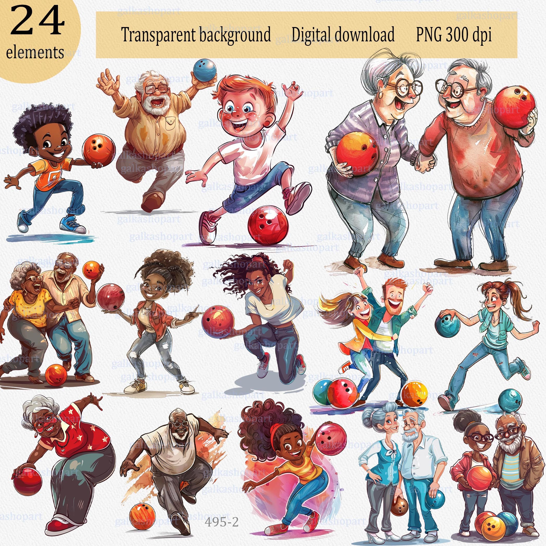 Bowling Family Clipart PNG, Diverse People Playing Bowling, Cartoon ...