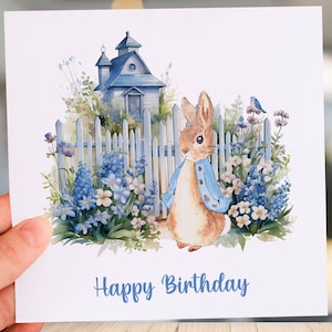 Peter Rabbit in Garden With Blue Flowers Clipart, Watercolor Birdhouse ...