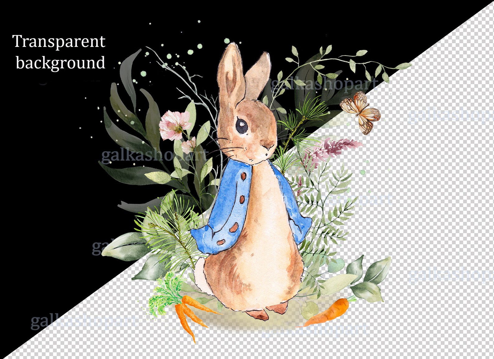 Clipart Peter Rabbit, Transparent PNG File, Greenery and Wildflowers ...