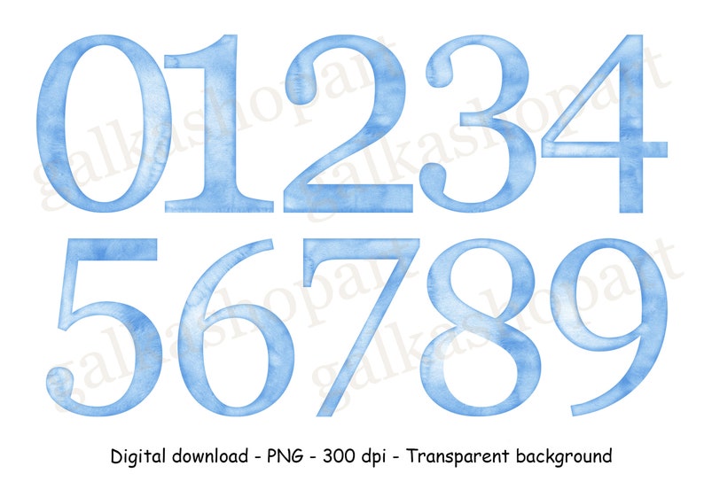 Blue Watercolor Numbers Clipart Numeral Clip Art Boys - Etsy