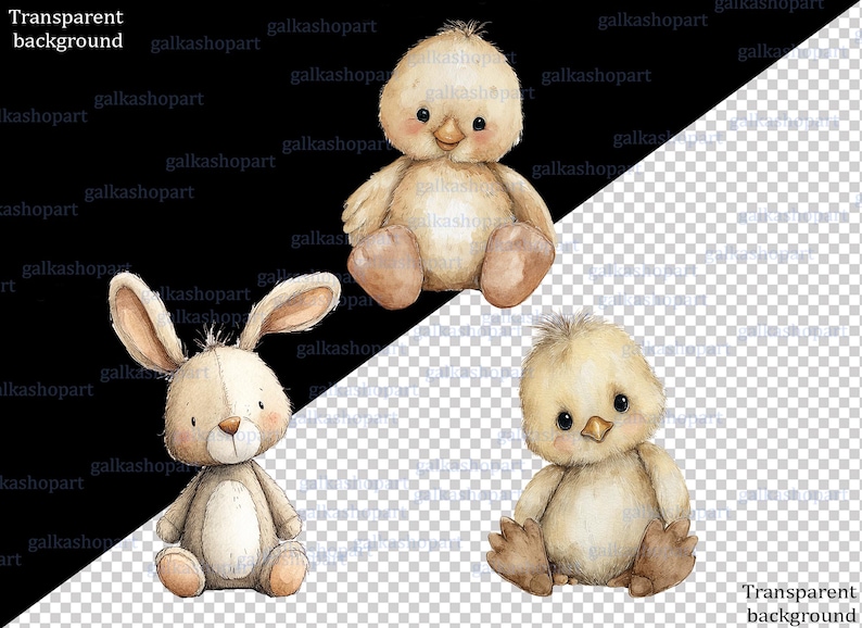 Neutral Christian Easter Clipart Set With Teddy Bear, Bunny, Chick ...