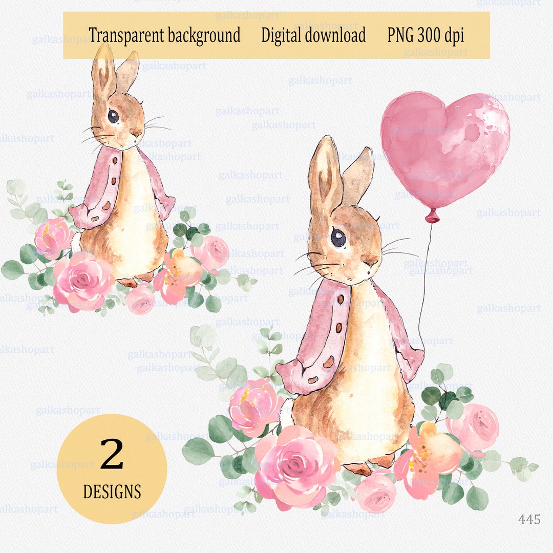 Pink Floral Peter Rabbit, Flowers and Greenery Sublimation Graphic ...