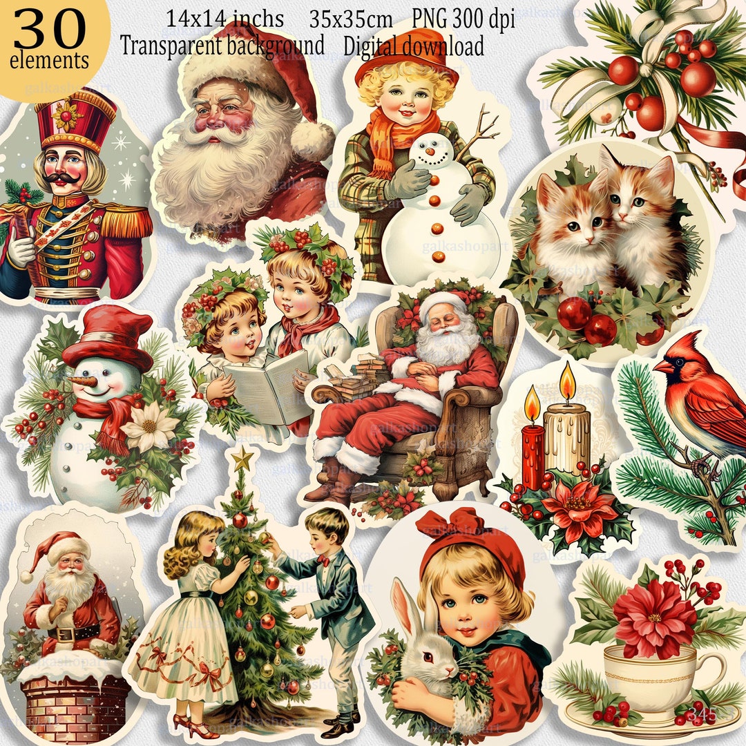 Antique Vintage Prim Sublimation Design PNG: Christmas Retro Santa ...