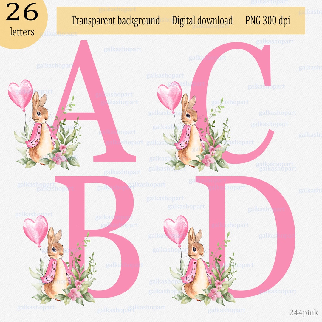 Peter Rabbit Pink Alphabet Clipart: Set of 26 Individual Letters With ...