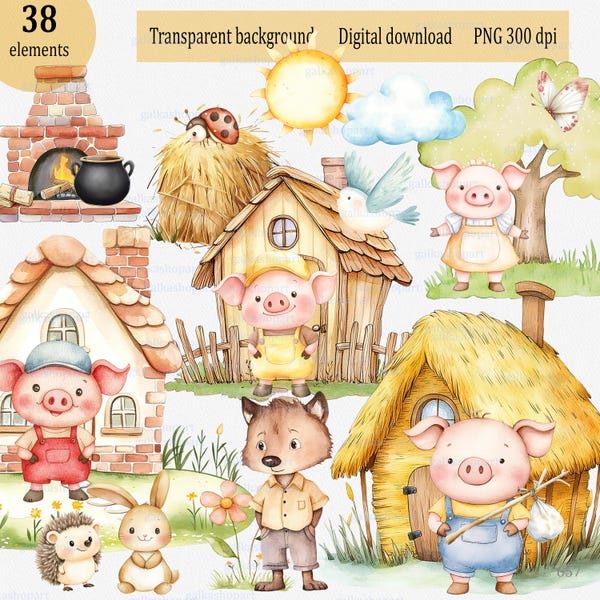 3 Little Pig Clipart - Etsy