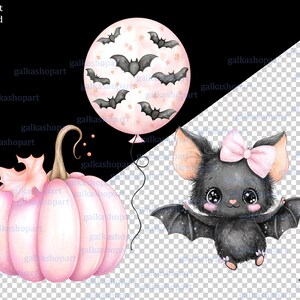 Pink Halloween Clipart Set: Cute Ghost Cat Bat Pumpkin PNG, Pastel ...