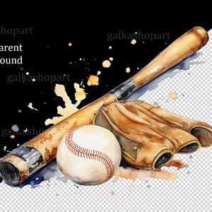 Baseball Watercolor Clipart Bundle: Set of 8 PNG Graphics Perfect for ...