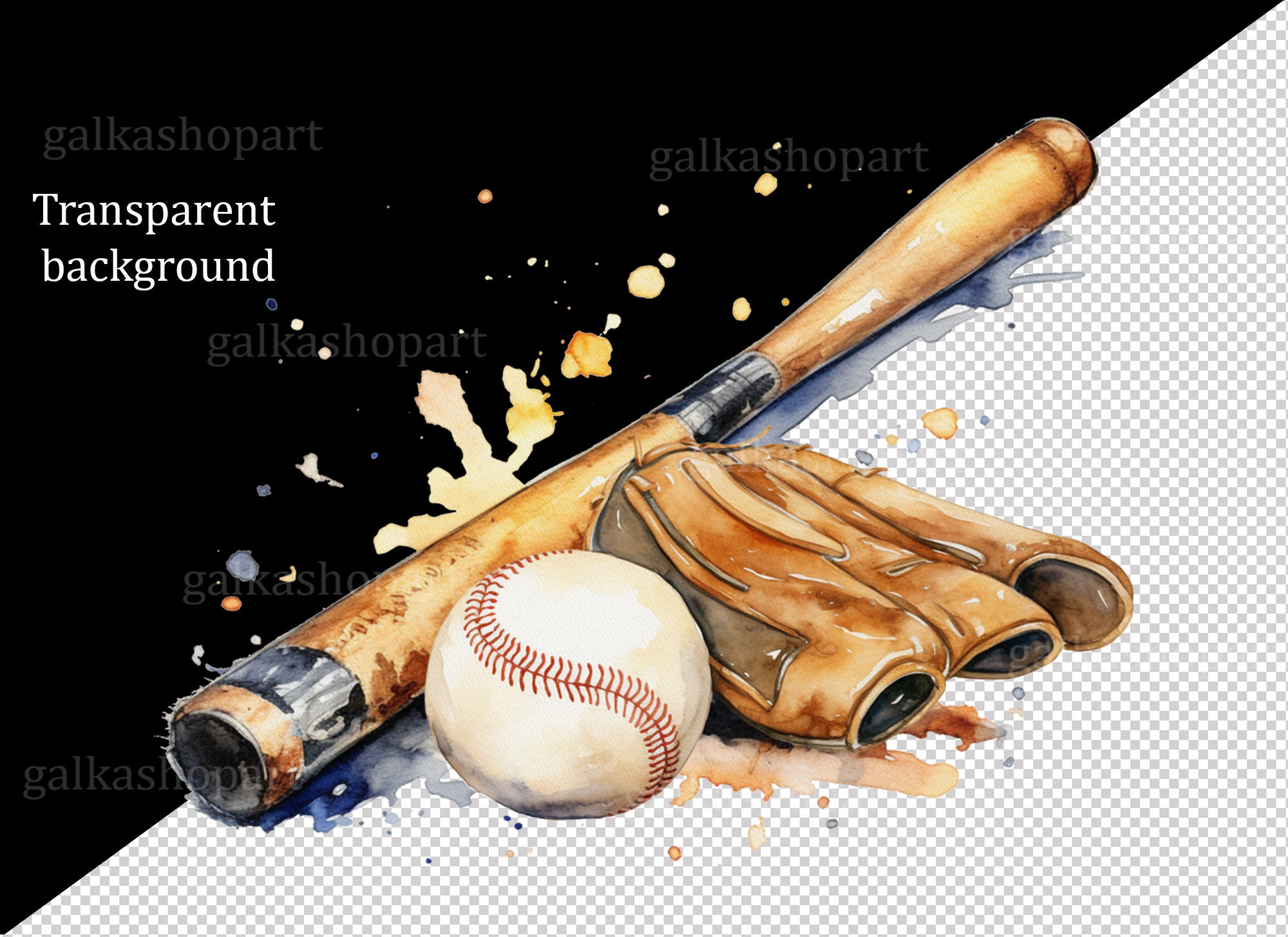 Baseball Watercolor Clipart Bundle: Set of 8 PNG Graphics Perfect for ...