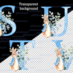 Peter Rabbit Blue Alphabet & Numeral Clipart PNG: 26 Watercolor ...