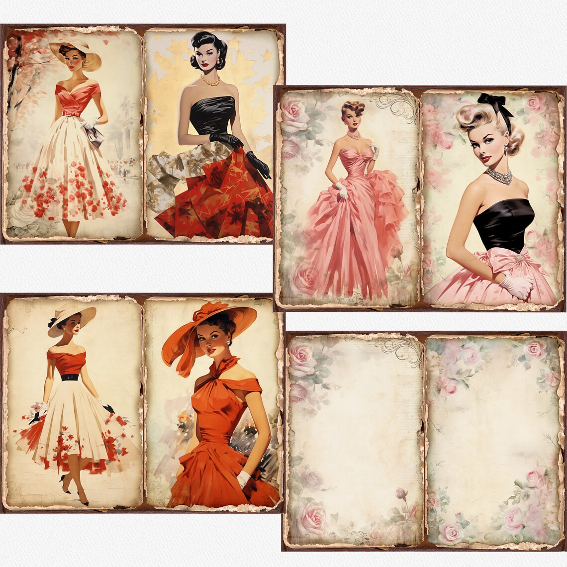 Retro 50s Fashion Junk Journal Kit: Midcentury Picture Collage Sheets ...