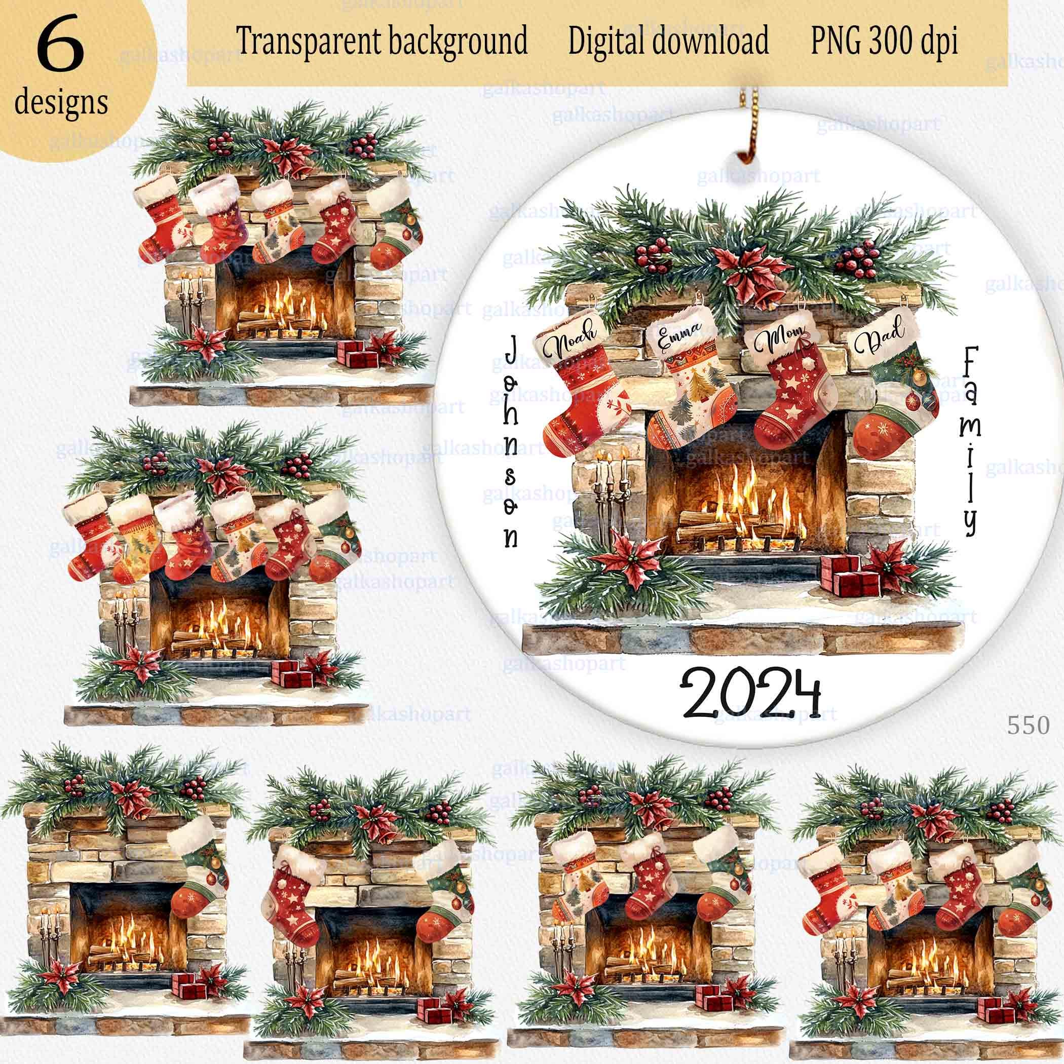 Christmas Fireplace PNG Clipart Set: Create Personalized Family Design ...
