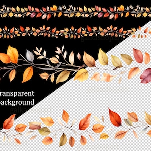 Watercolor Autumn Borders Clipart: Set of 6 Seamless Leaves Borders ...