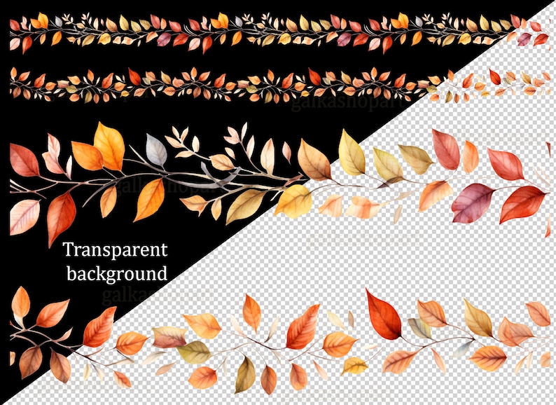 Watercolor Autumn Borders Clipart: Set of 6 Seamless Leaves Borders ...