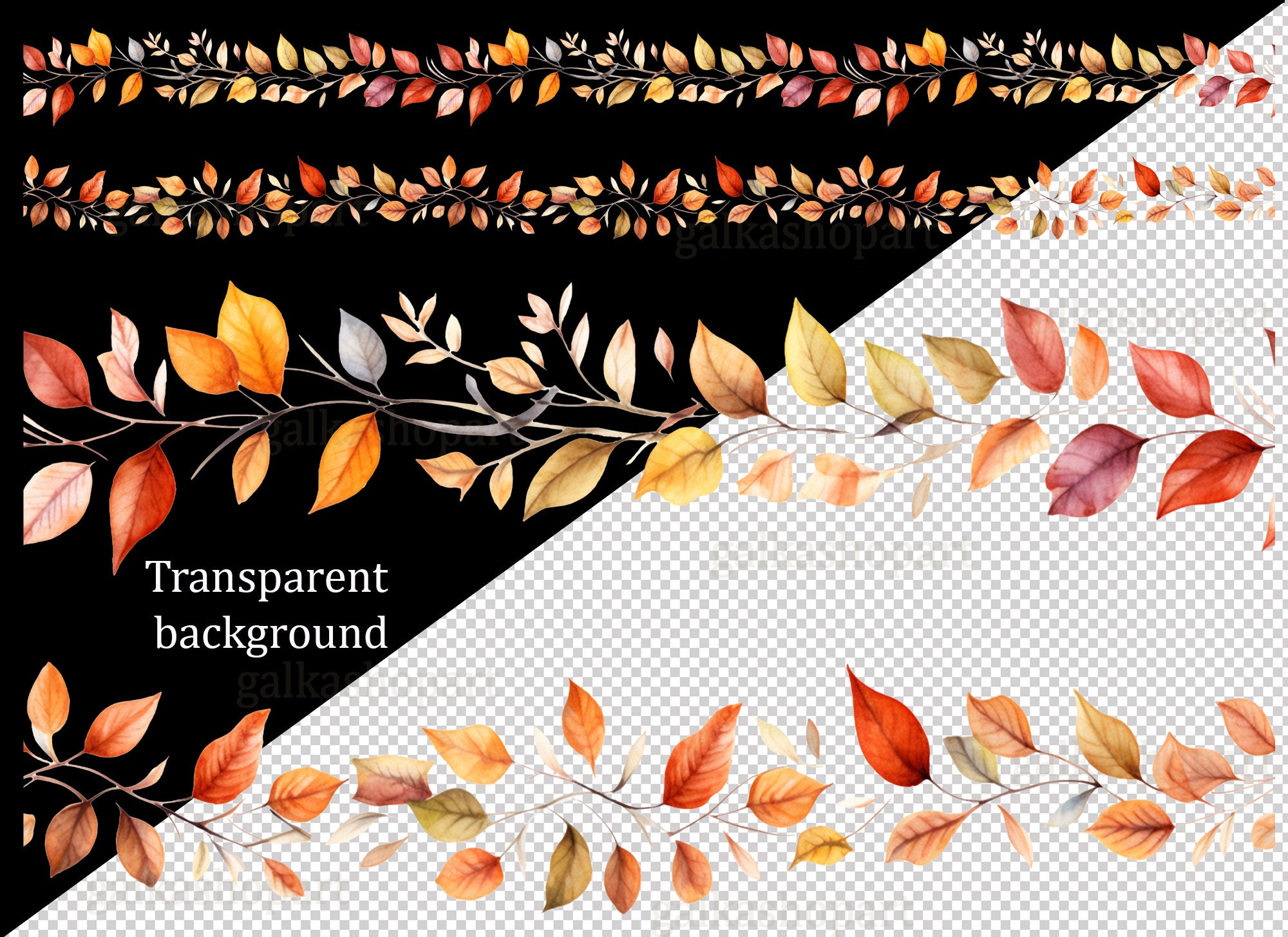 Watercolor Autumn Borders Clipart: Set of 6 Seamless Leaves - Etsy