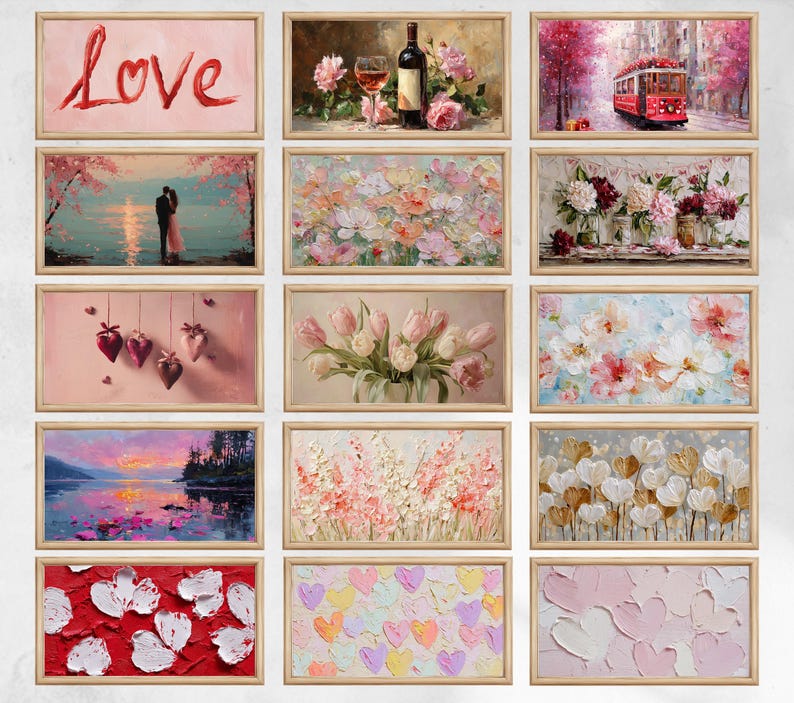 Valentine’s Day Frame TV Art Set: Romantic Love Paintings, Soft Pastel ...