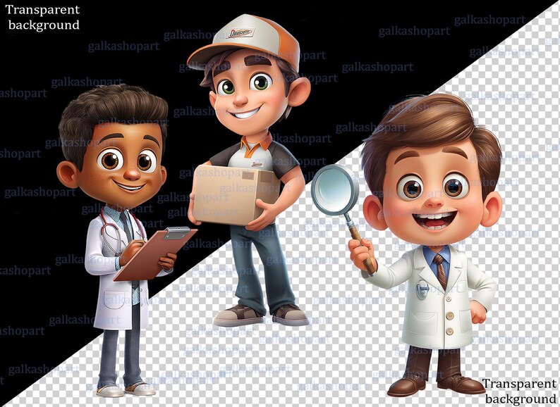 Professions Clipart PNG Bundle: Cute Job Characters Set, Cartoon ...